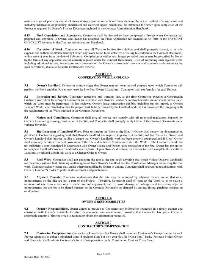 GENERAL CONSTRUCTION CONTRACT in Word and Pdf formats - page 7 of 27