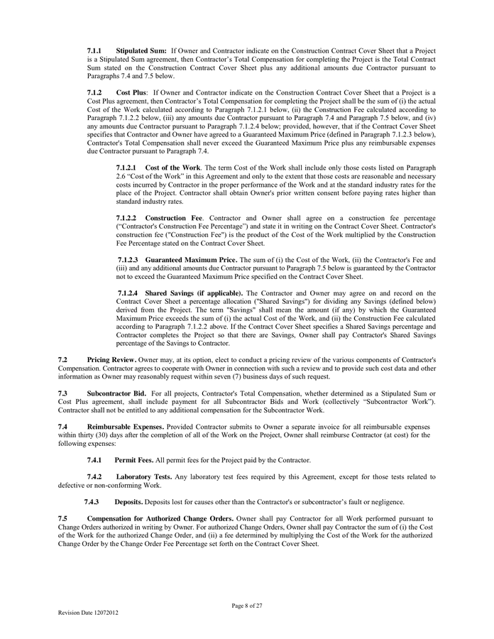 GENERAL CONSTRUCTION CONTRACT in Word and Pdf formats - page 8 of 27