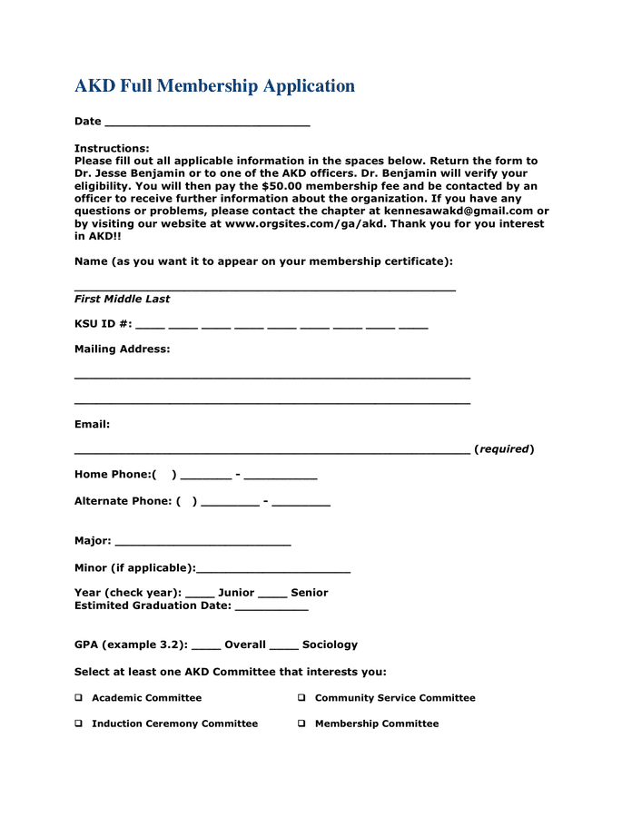 Membership application form - download free documents for PDF, Word and ...