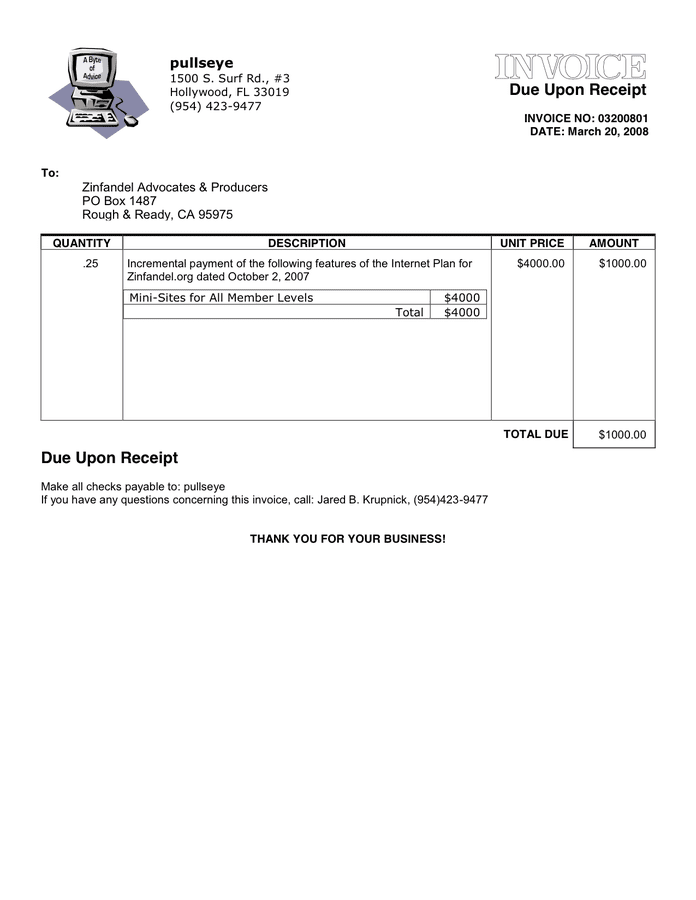 Invoice in Word and Pdf formats