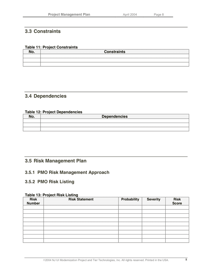 Project Management Template in Word and Pdf formats - page 12 of 13