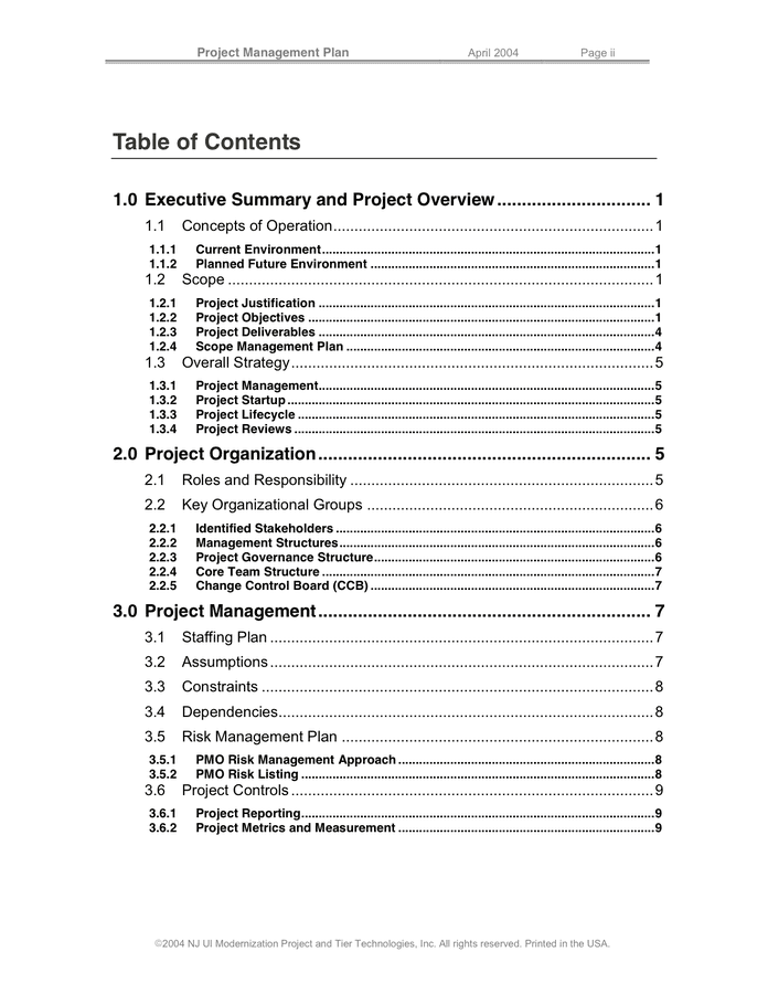 Project Management Template in Word and Pdf formats - page 2 of 13
