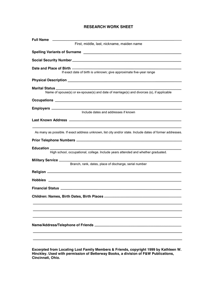 Family Tree sample in Word and Pdf formats