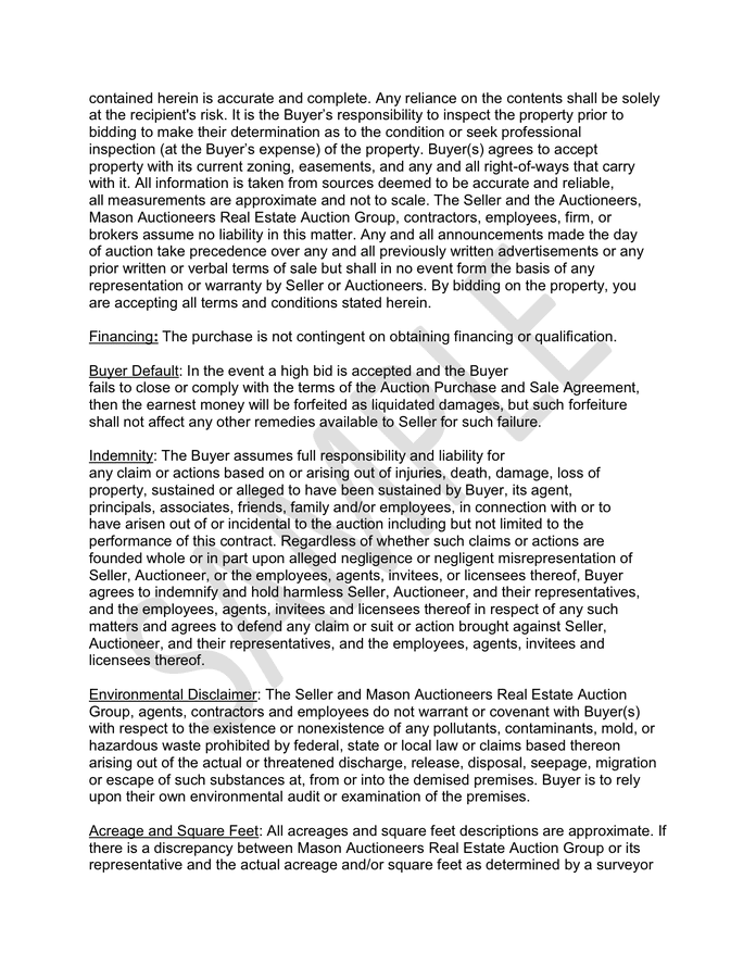 AUCTION PURCHASE AND SALE AGREEMENT in Word and Pdf formats - page 13 of 15