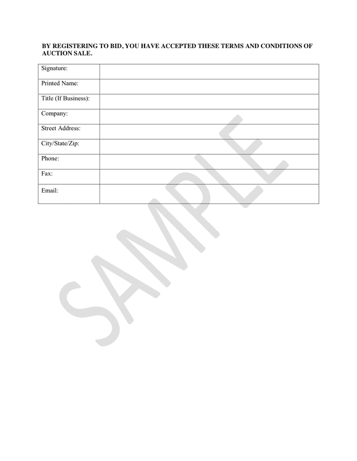 AUCTION PURCHASE AND SALE AGREEMENT in Word and Pdf formats - page 15 of 15