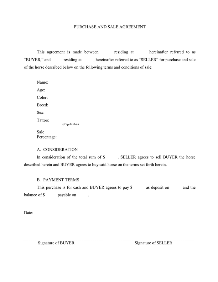 PURCHASE AND SALE AGREEMENT in Word and Pdf formats