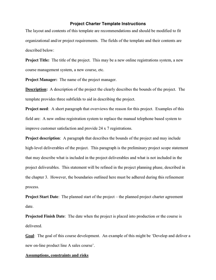 Project Charter Template in Word and Pdf formats - page 2 of 3