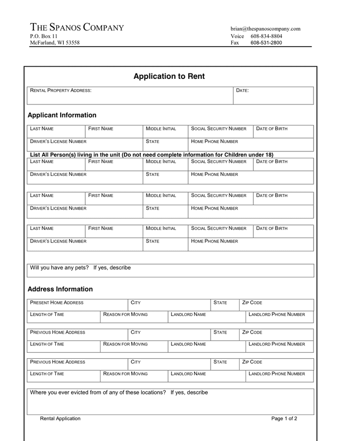 Rental Application in Word and Pdf formats