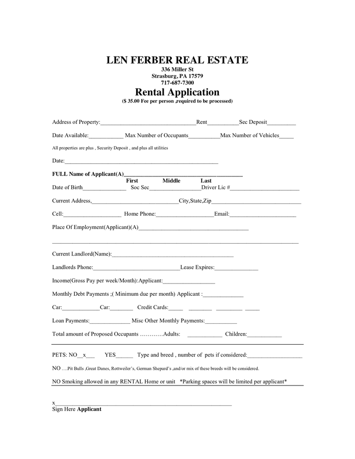 Rental Application Template - download free documents for PDF, Word and ...