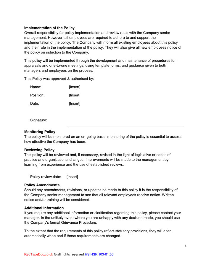 HEALTH AND SAFETY POLICY STATEMENT in Word and Pdf formats - page 4 of 4