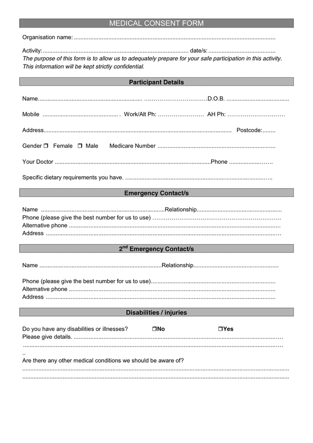 MEDICAL CONSENT FORM in Word and Pdf formats - page 2 of 5