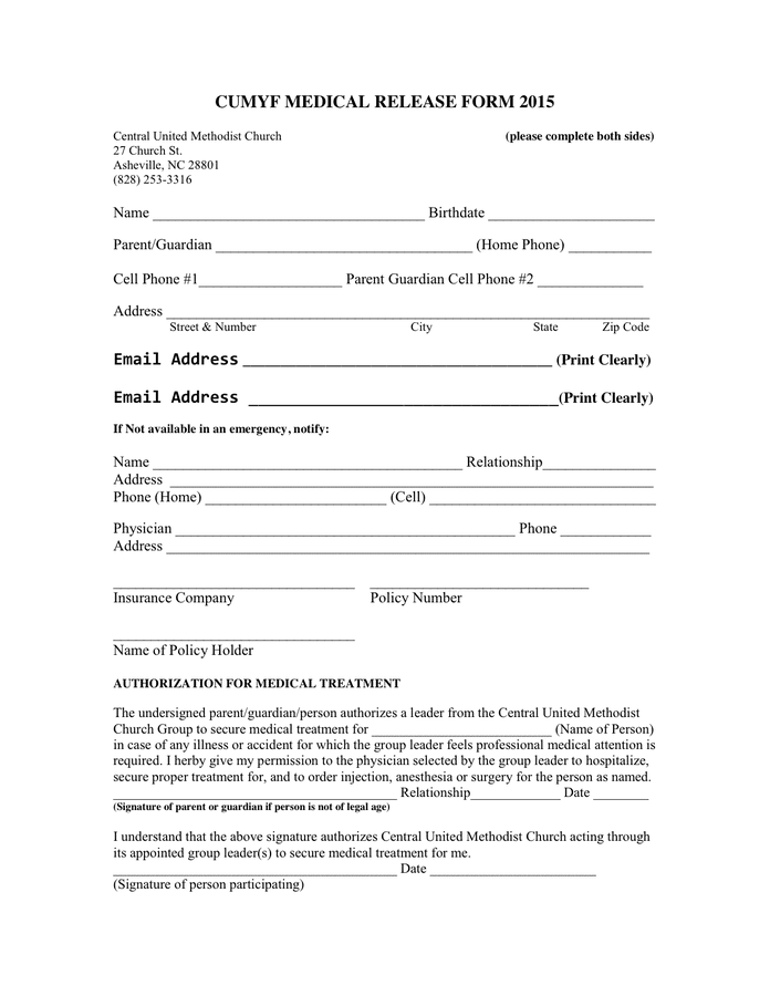 Medical Release Form - download free documents for PDF, Word and Excel
