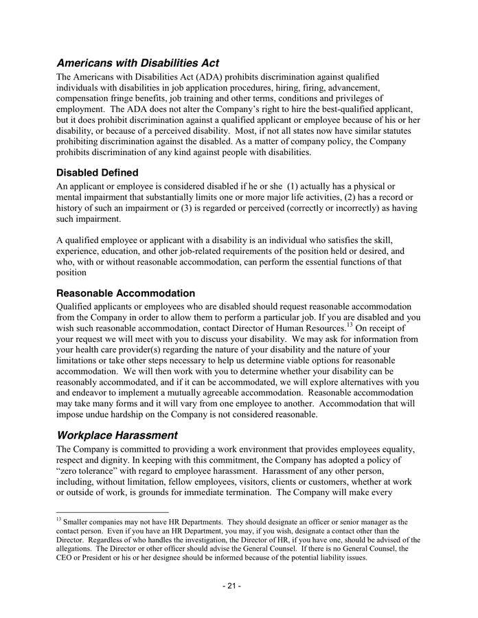 Sample Employee Handbook In Word And Pdf Formats Page 21 Of 35