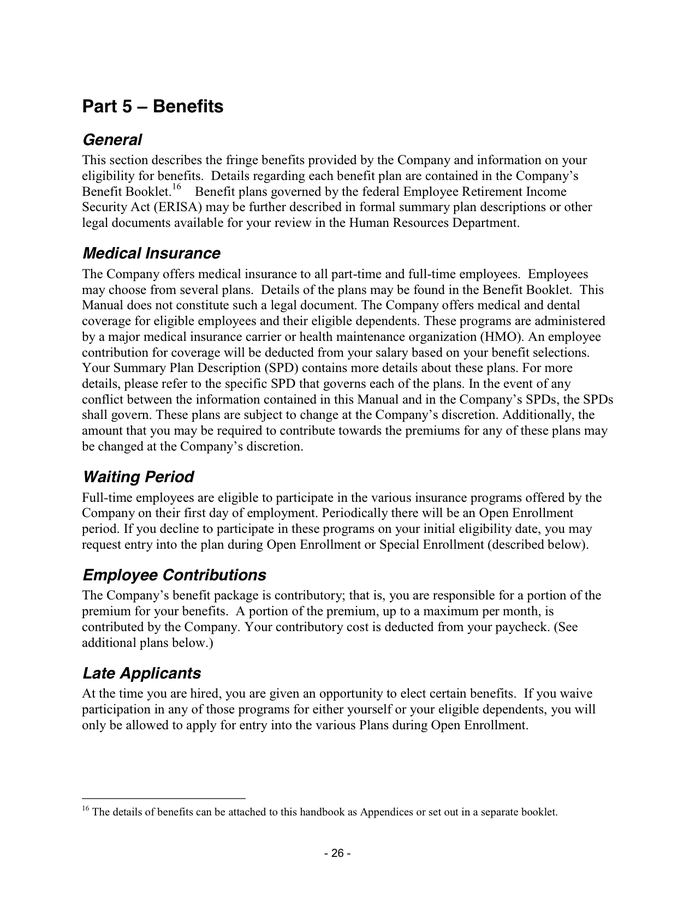Sample Employee Handbook in Word and Pdf formats - page 26 of 35