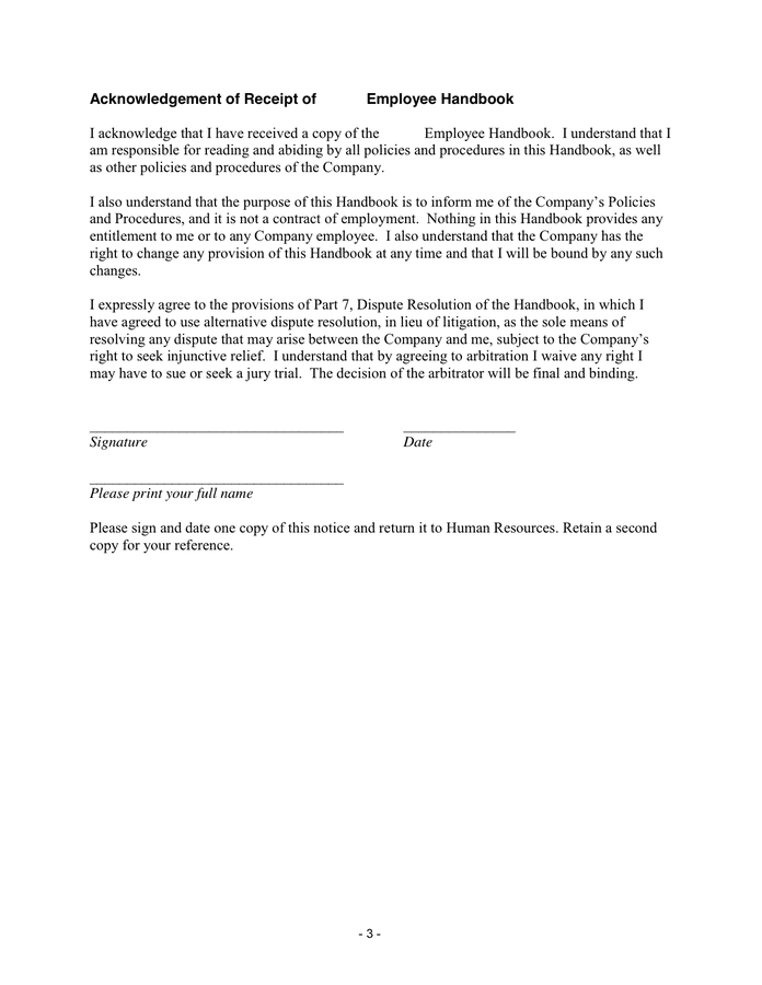 Sample Employee Handbook in Word and Pdf formats - page 3 of 35