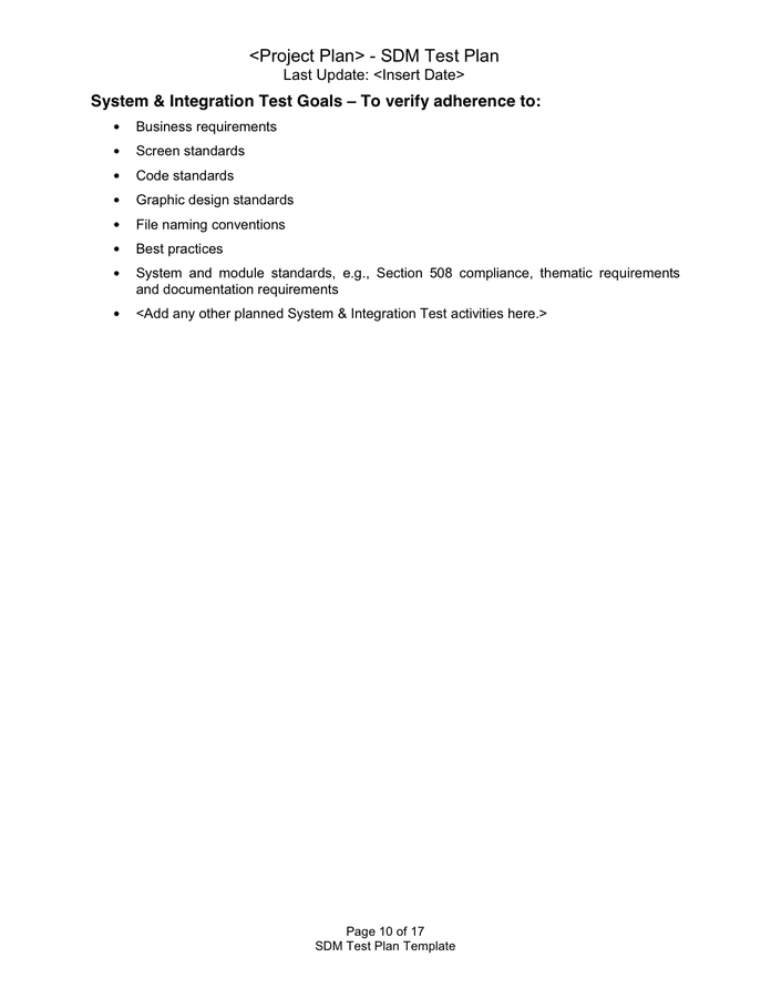 Test Plan Template in Word and Pdf formats - page 10 of 17