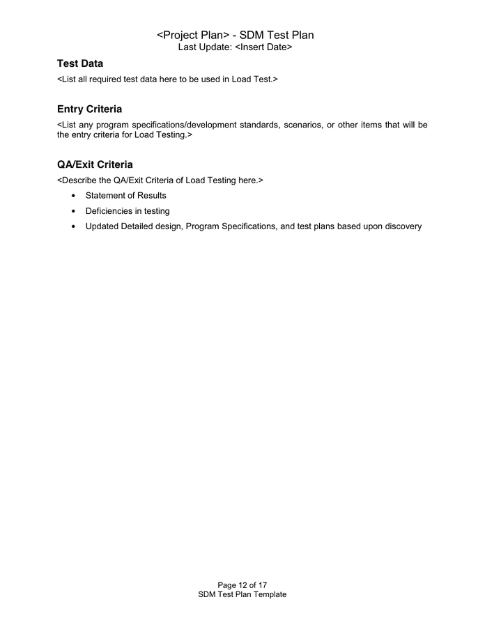 Test Plan Template in Word and Pdf formats - page 12 of 17