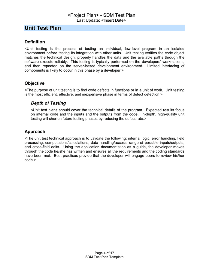 Test Plan Template in Word and Pdf formats - page 4 of 17