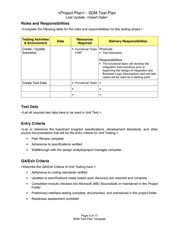 Test Plan Template in Word and Pdf formats - page 5 of 17
