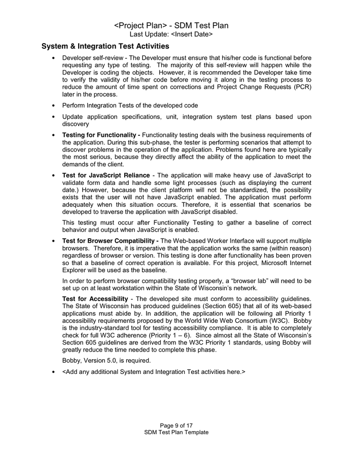 Test Plan Template in Word and Pdf formats - page 9 of 17