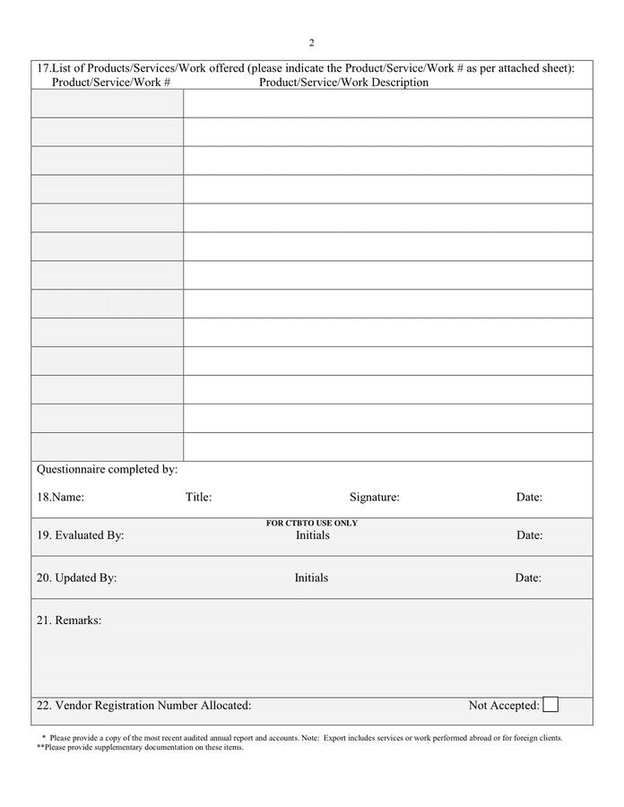 Company profile form – products in Word and Pdf formats - page 2 of 3