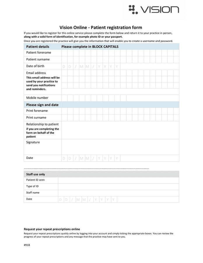 Patient registration form in Word and Pdf formats