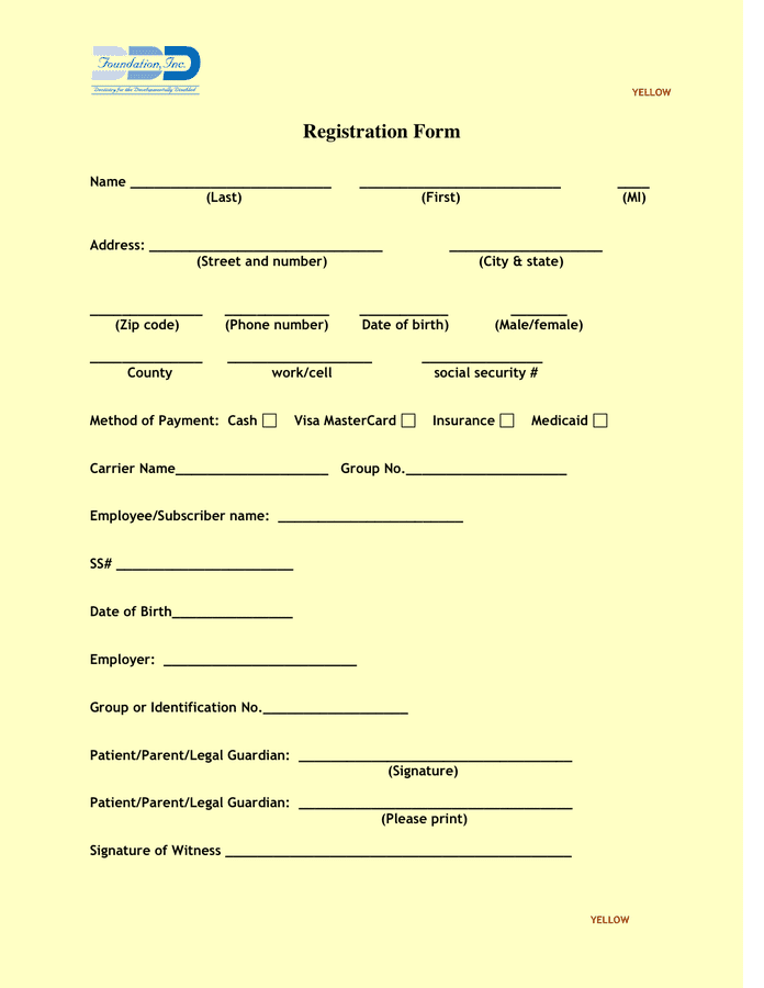 Patient Registration Form in Word and Pdf formats