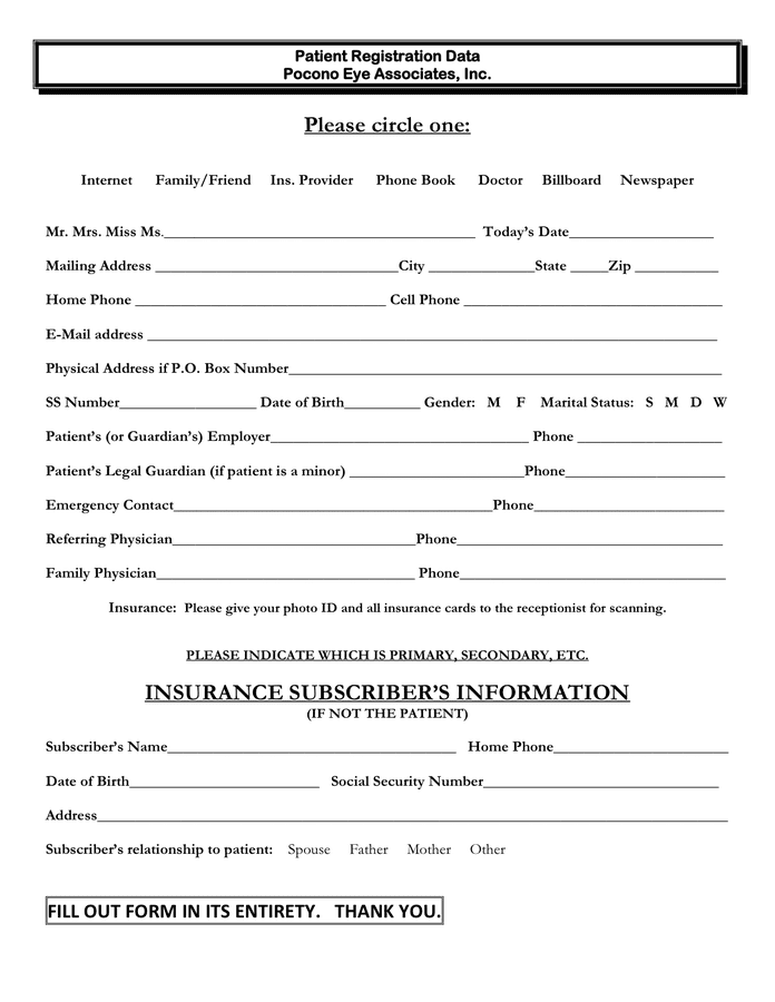 Patient Registration Data in Word and Pdf formats Patient Registration Data in Word and Pdf formats