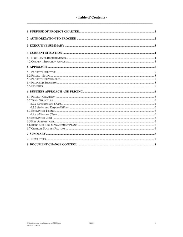 Project Charter in Word and Pdf formats - page 2 of 10
