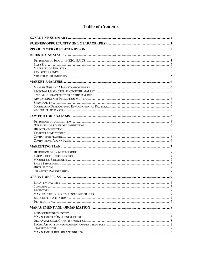 Business Plan Template in Word and Pdf formats - page 2 of 8