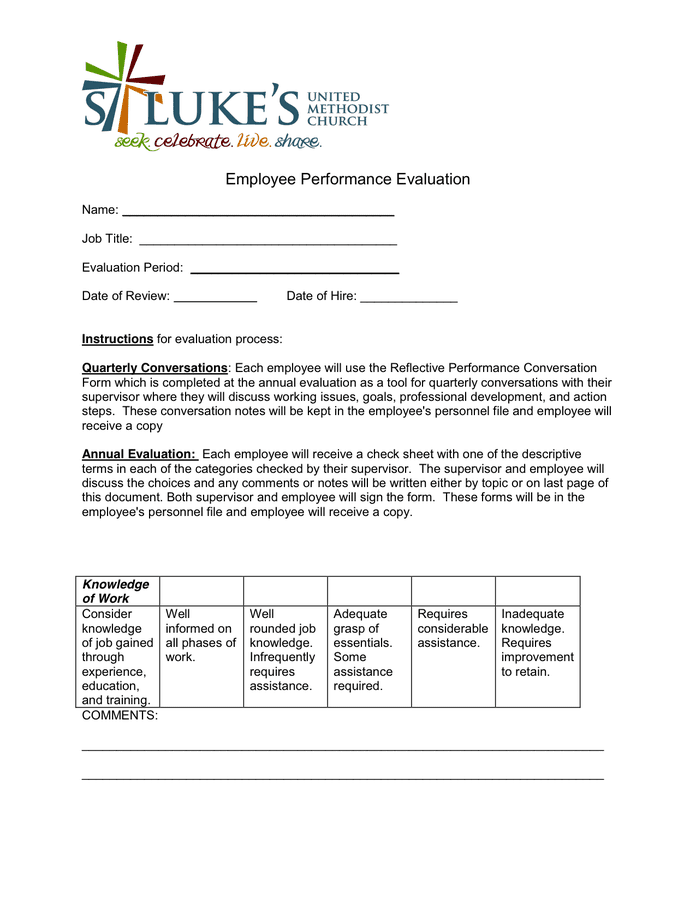 EMPLOYEE PERFORMANCE EVALUATION in Word and Pdf formats