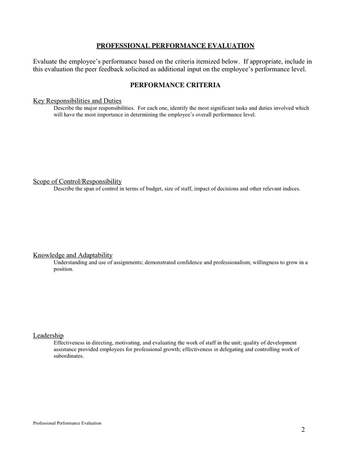 Professional Performance Evaluation In Word And Pdf Formats Page 2 Of 6