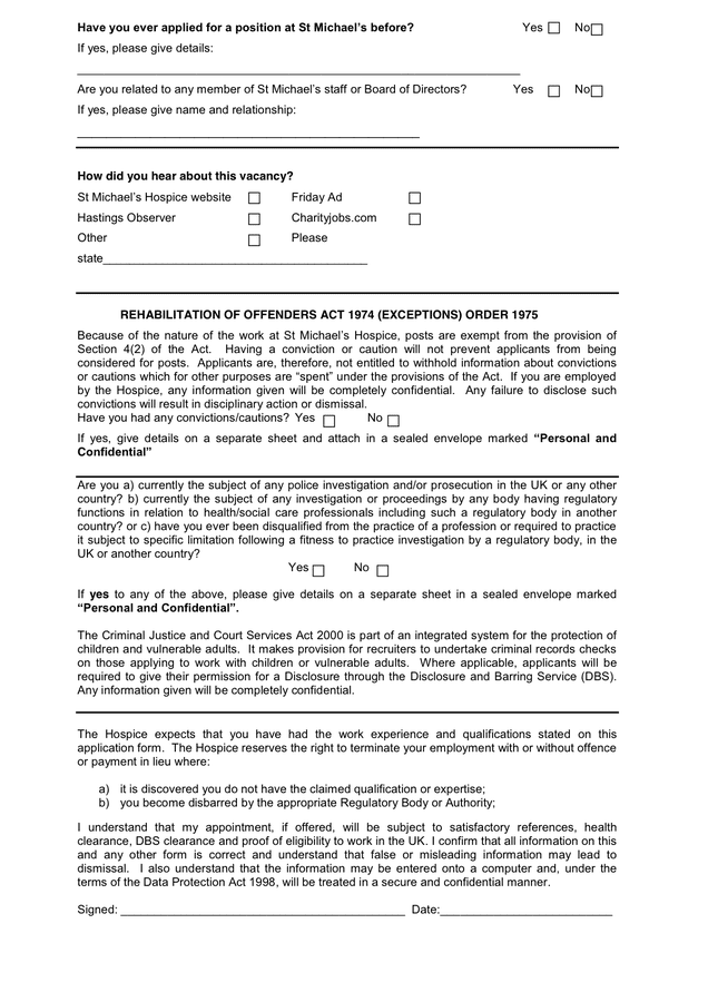 HOSPICE APPLICATION FOR EMPLOYMENT in Word and Pdf formats - page 4 of 5