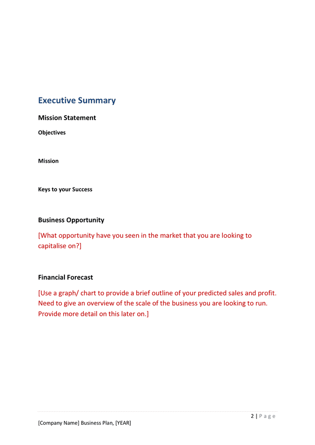 Business Plan Template in Word and Pdf formats - page 2 of 7