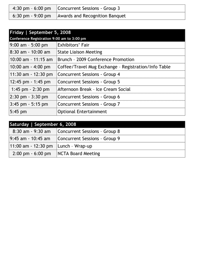Conference Agenda template in Word and Pdf formats - page 2 of 2