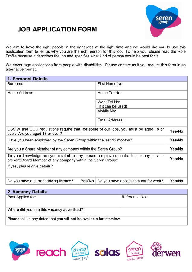 Sample Job Application - download free documents for PDF, Word and Excel