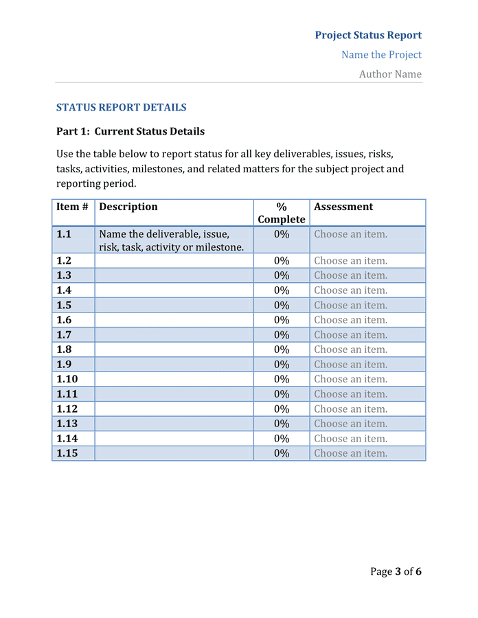 Project Status Report in Word and Pdf formats - page 3 of 6