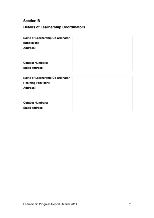 LEARNERSHIP AGREEMENT PROGRESS REPORT in Word and Pdf formats - page 2 of 9