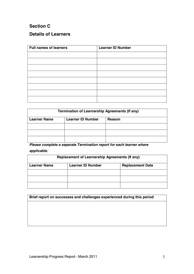 LEARNERSHIP AGREEMENT PROGRESS REPORT in Word and Pdf formats - page 3 of 9