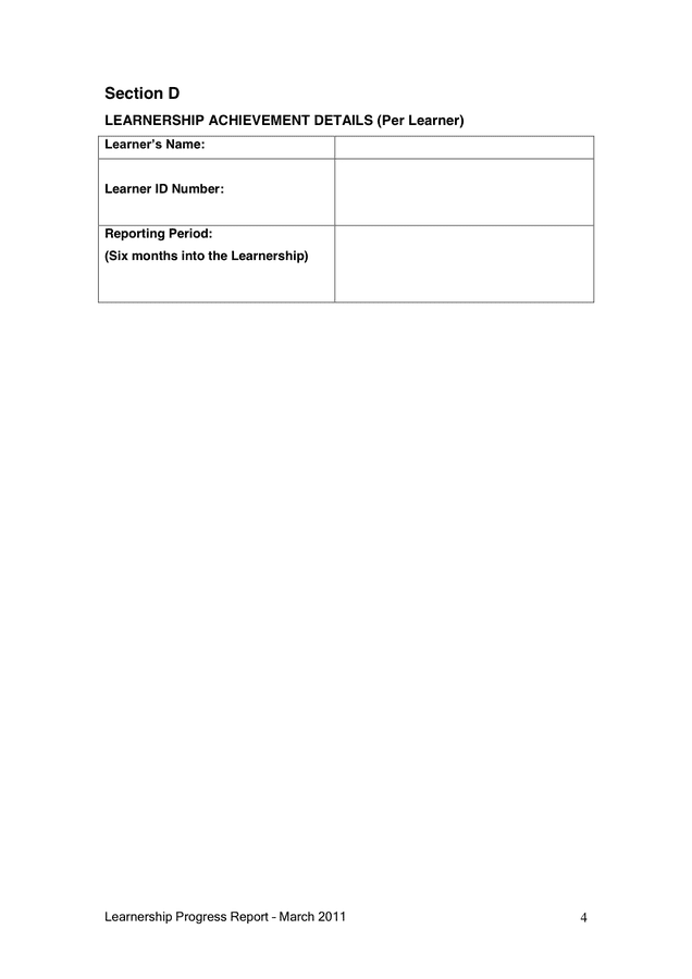 LEARNERSHIP AGREEMENT PROGRESS REPORT in Word and Pdf formats - page 4 of 9