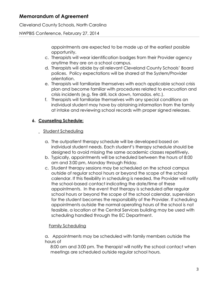 Memorandum of Agreement in Word and Pdf formats - page 3 of 7