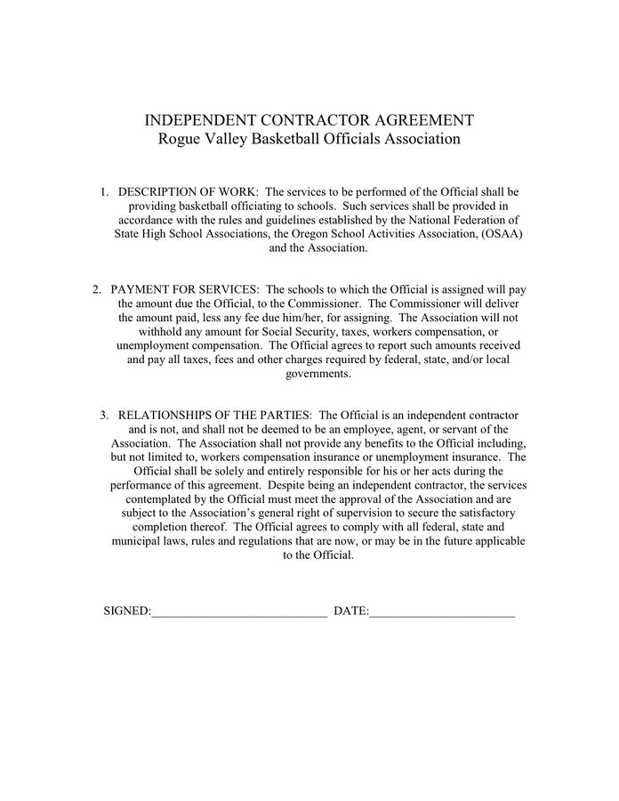 INDEPENDENT CONTRACTOR AGREEMENT in Word and Pdf formats