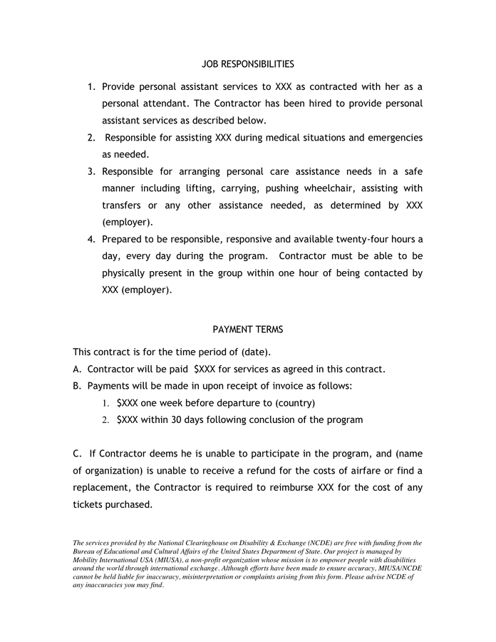 PERSONAL SERVICES EMPLOYMENT CONTRACT in Word and Pdf formats - page 3 of 3