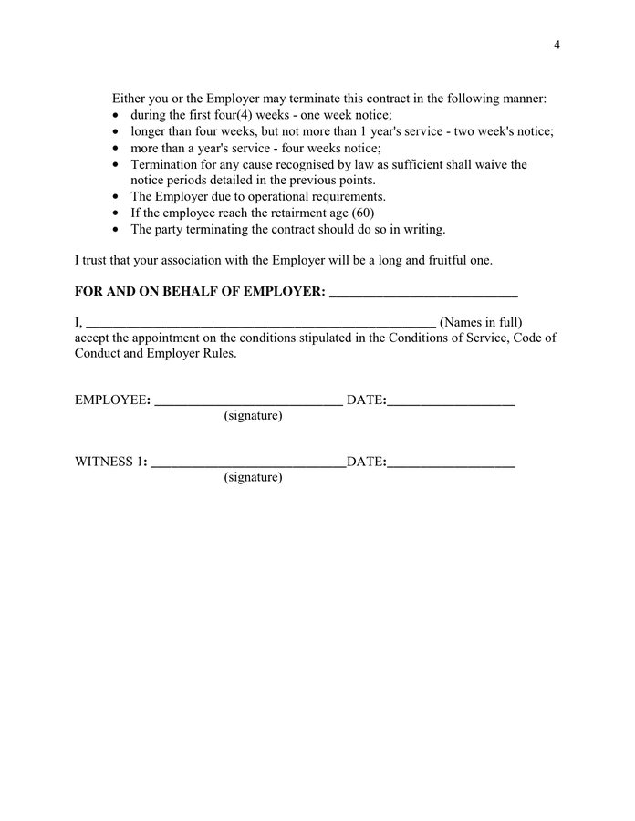 Example of SERVICE CONTRACT in Word and Pdf formats - page 4 of 4