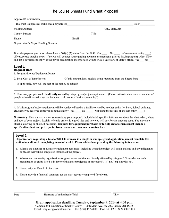 Preliminary Grant Proposal in Word and Pdf formats