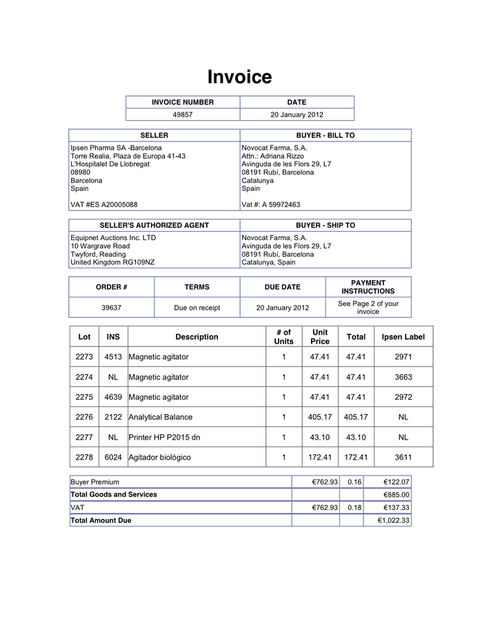 Sample Invoice - download free documents for PDF, Word and Excel