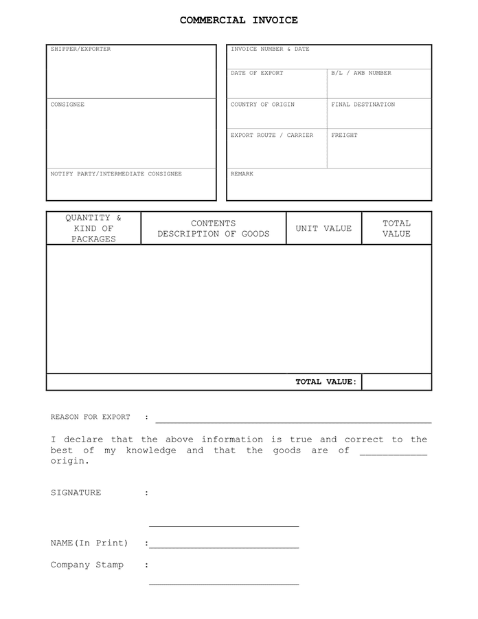 Commercial Invoice Template - download free documents for PDF, Word and ...