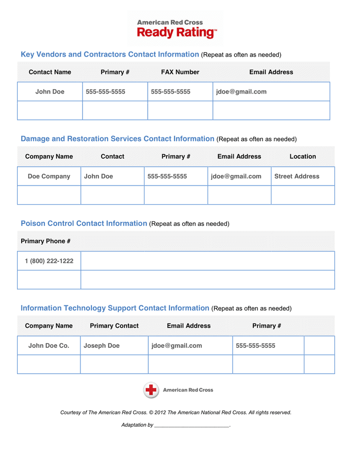Sample Emergency Contact Form in Word and Pdf formats - page 3 of 6