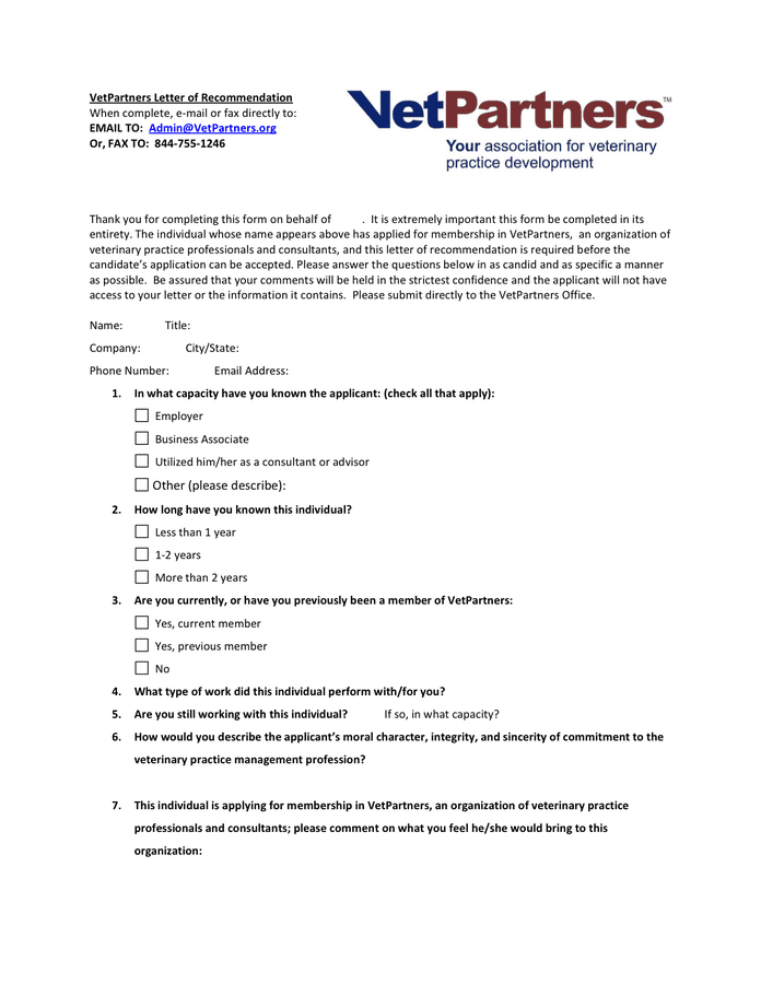 Membership Letter of Recommendation in Word and Pdf formats