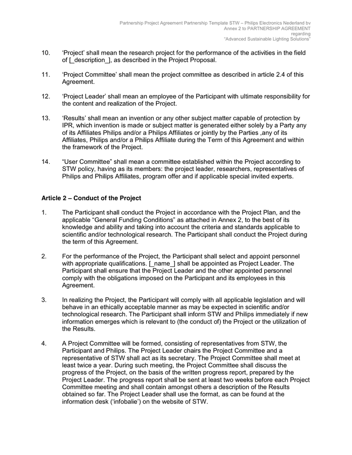 PARTNERSHIP PROJECT AGREEMENT in Word and Pdf formats - page 3 of 8